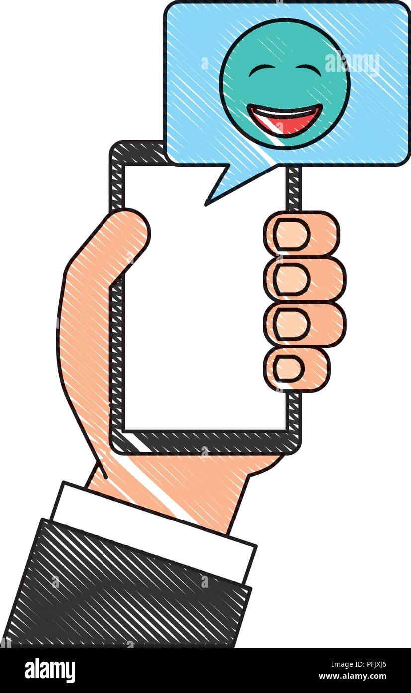 hand with smartphone chatting emoji face Stock Vector Image & Art - Alamy