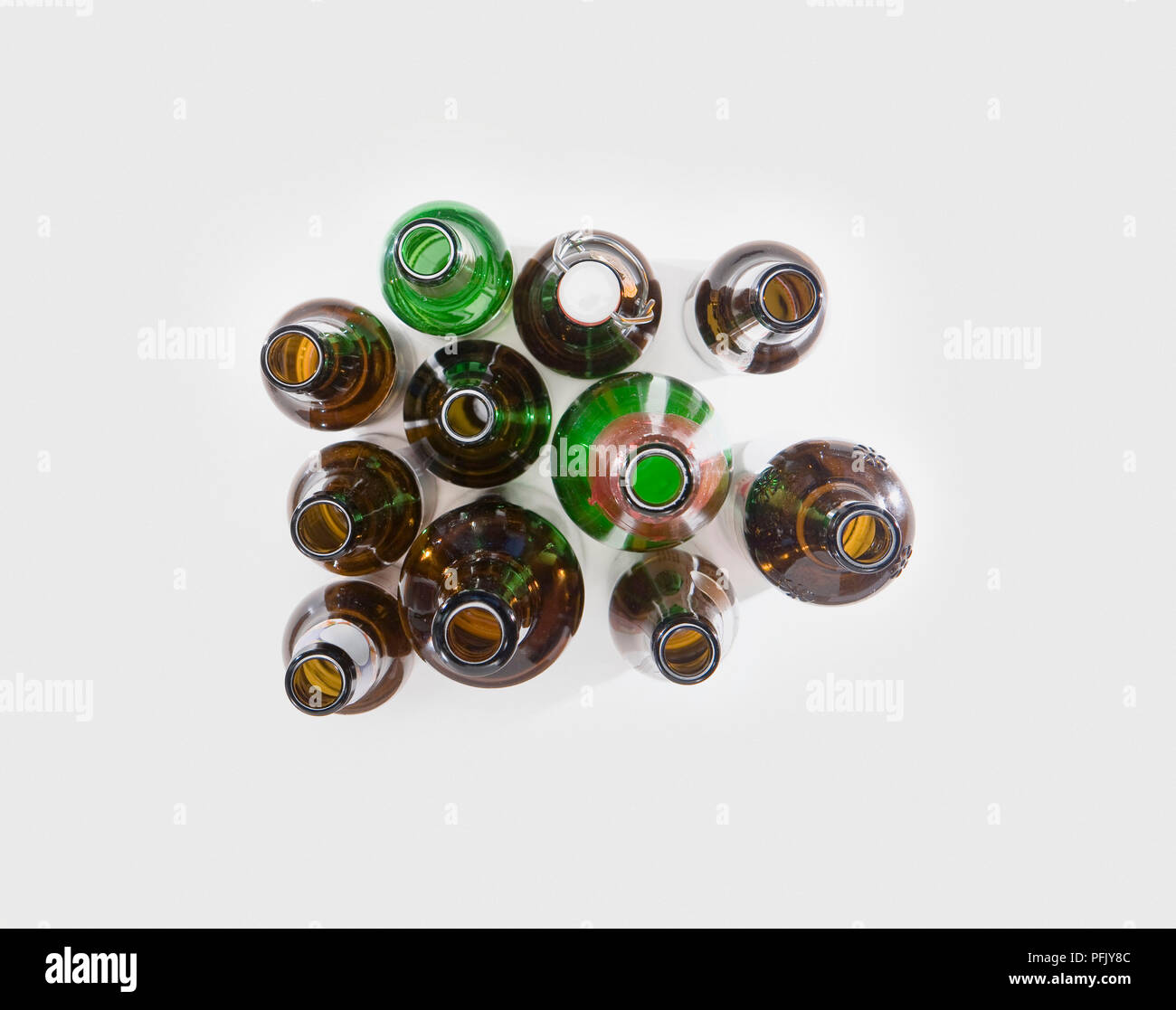 Group of empty glass bottles, view from above Stock Photo - Alamy