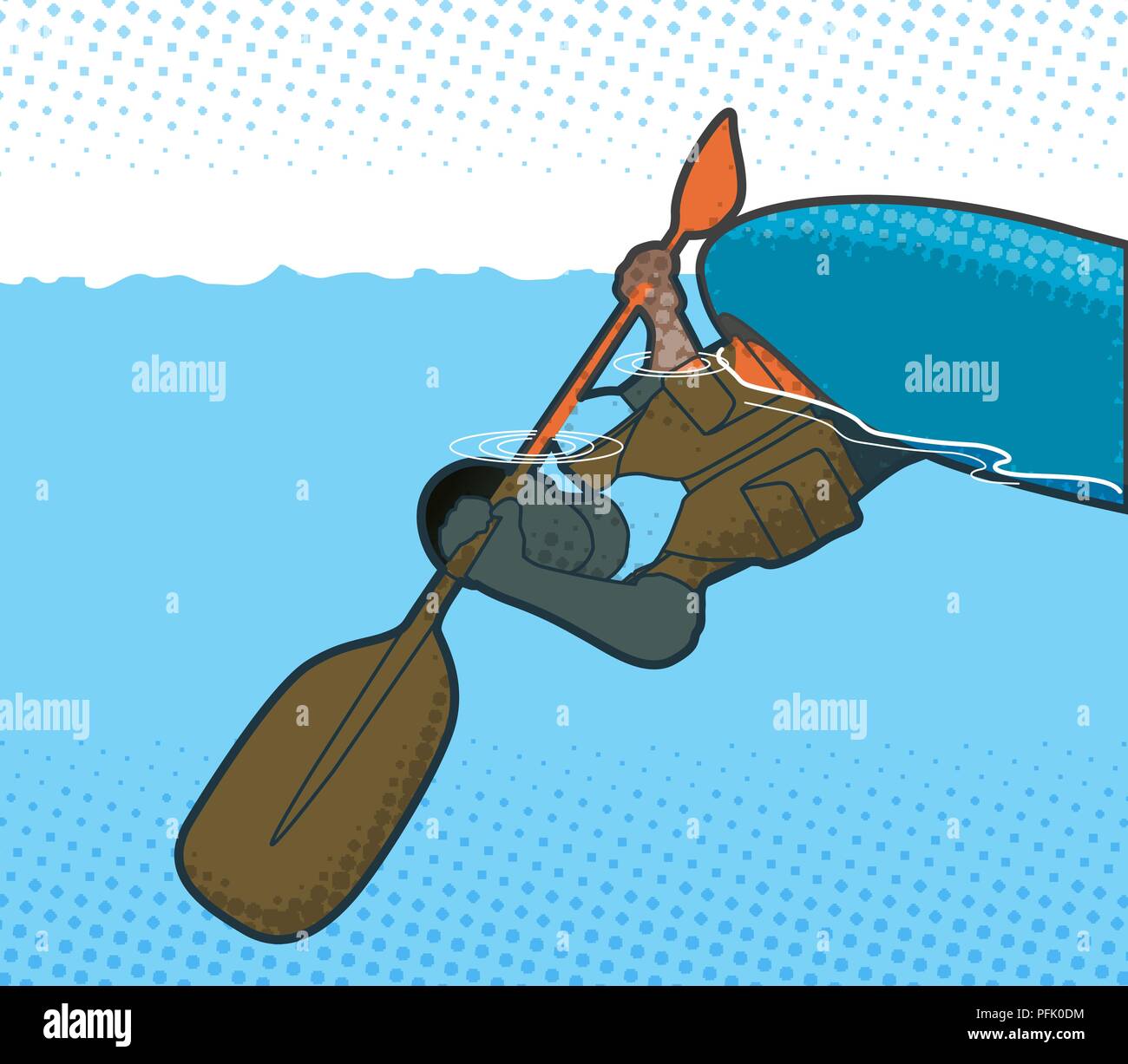 Digital illustration of Eskimo roll with man starting to rotate, his ...