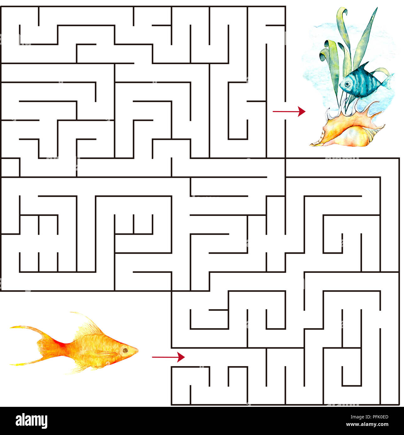 Maze game for kids. Watercolor template page with game Stock Photo - Alamy