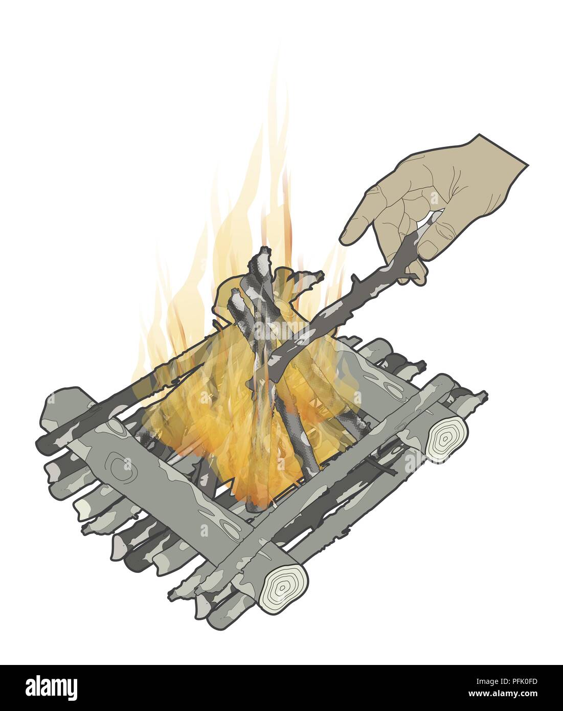 Digital illustration showing how to add more wood across two logs ...