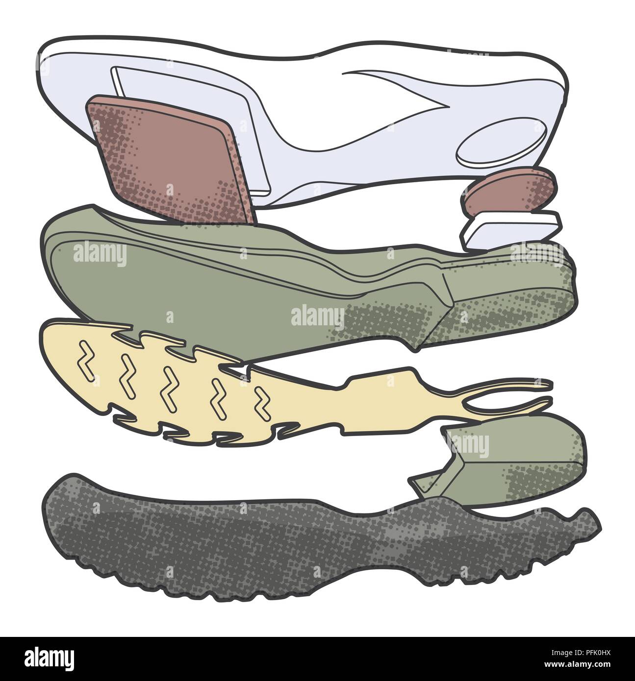 Digital illustration of fours layers of modern hiking boot sole Stock ...