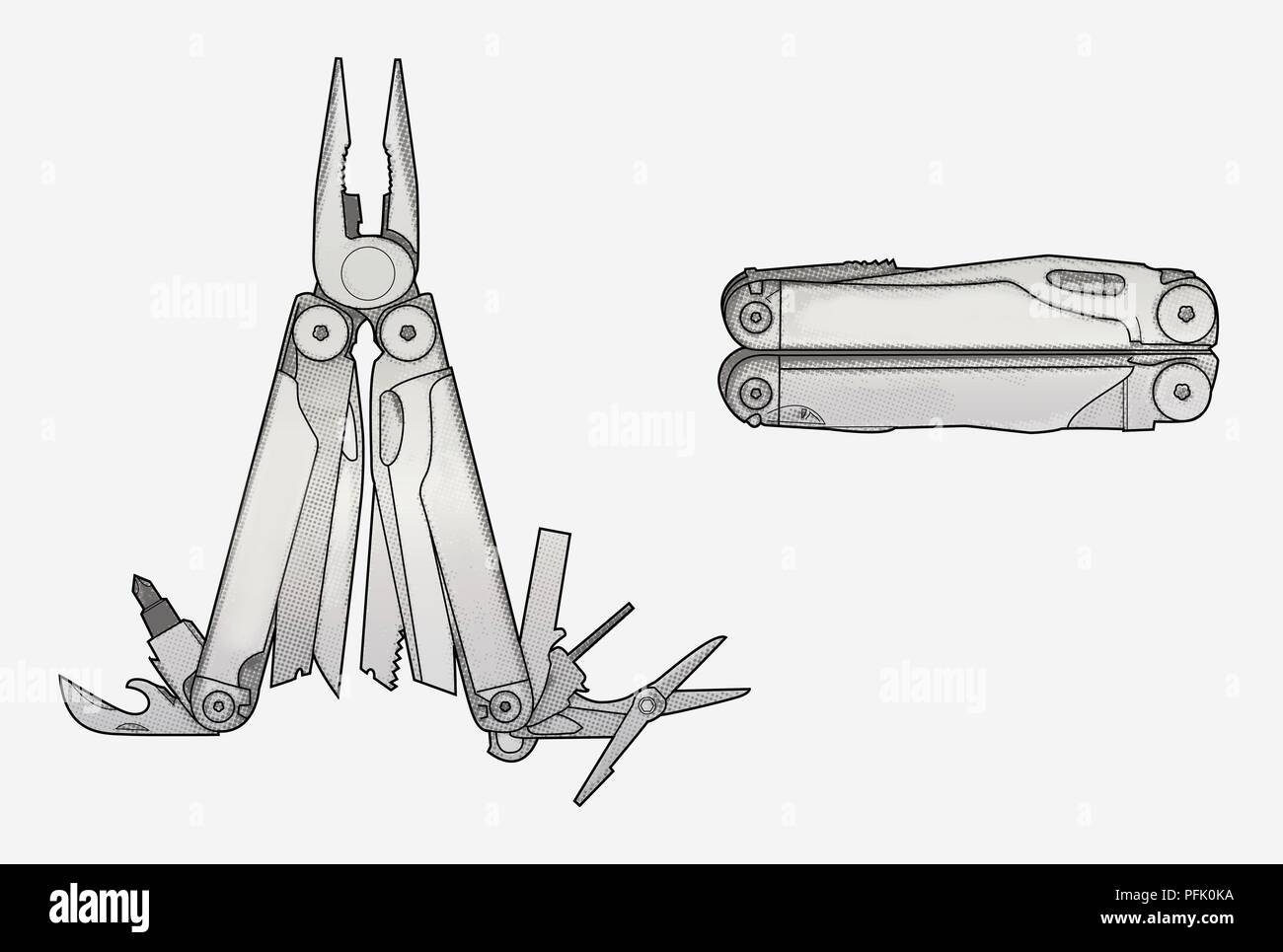 Digital illustration of open and closed multi-tool Stock Photo - Alamy