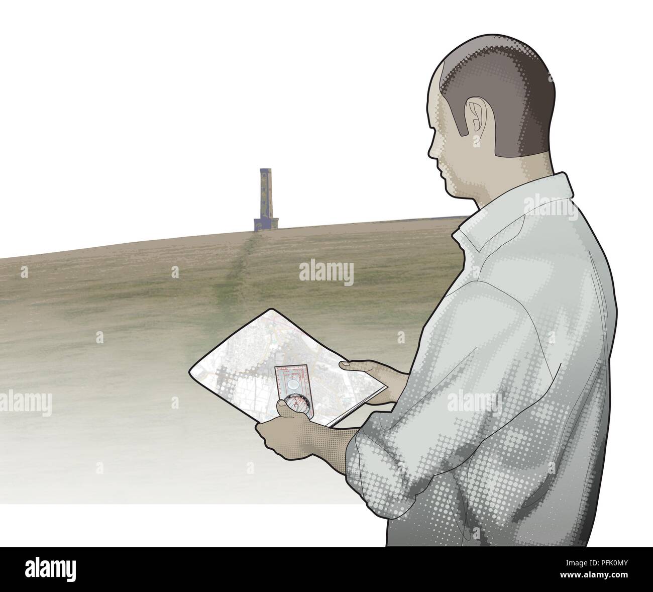 Man using compass on map hi-res stock photography and images - Alamy