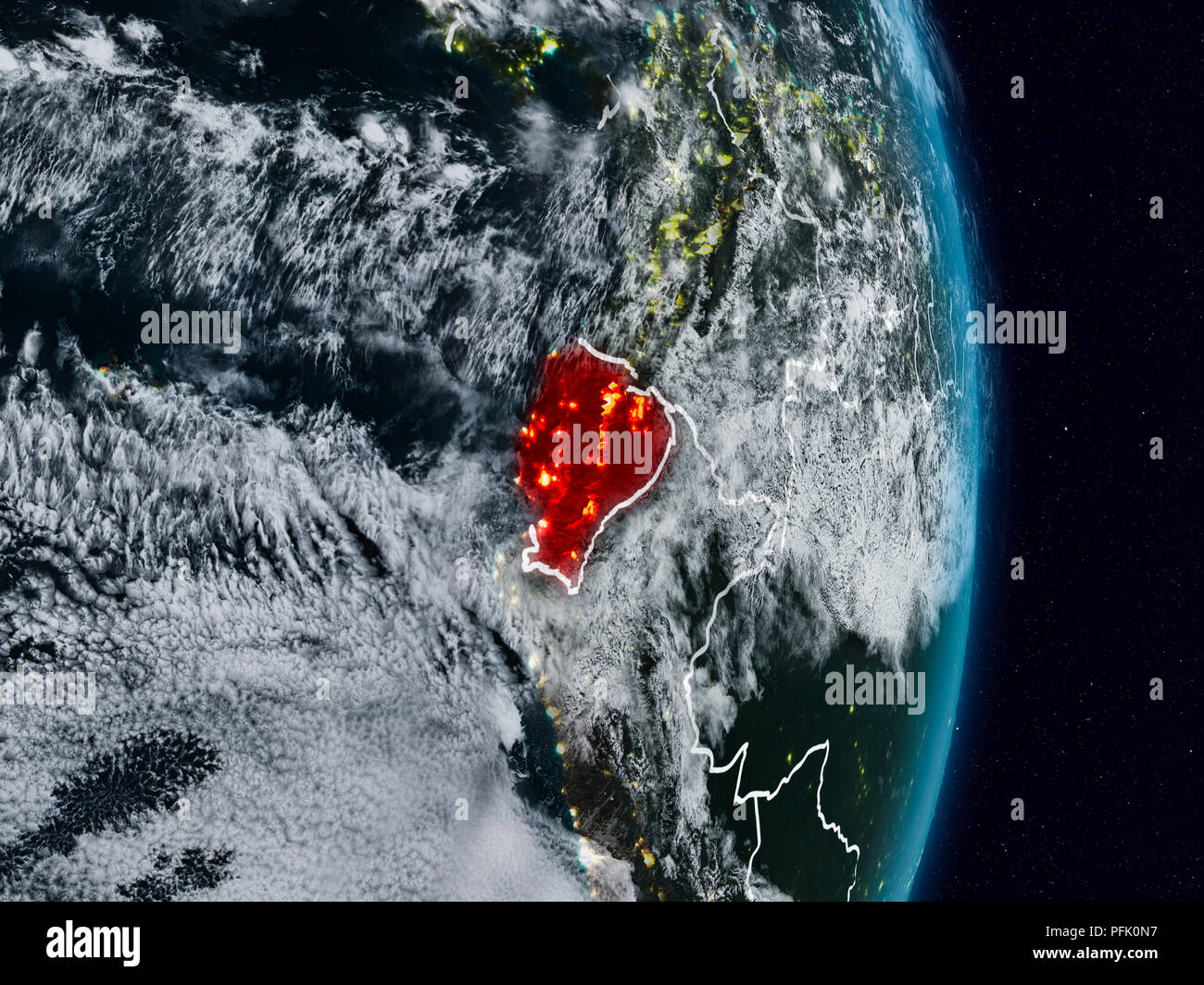 Ecuador from space on planet Earth at night with visible country ...