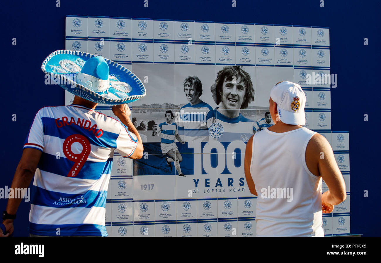 QPR fans walk past a 100 years at Loftus Road sign before the Sky Bet ...