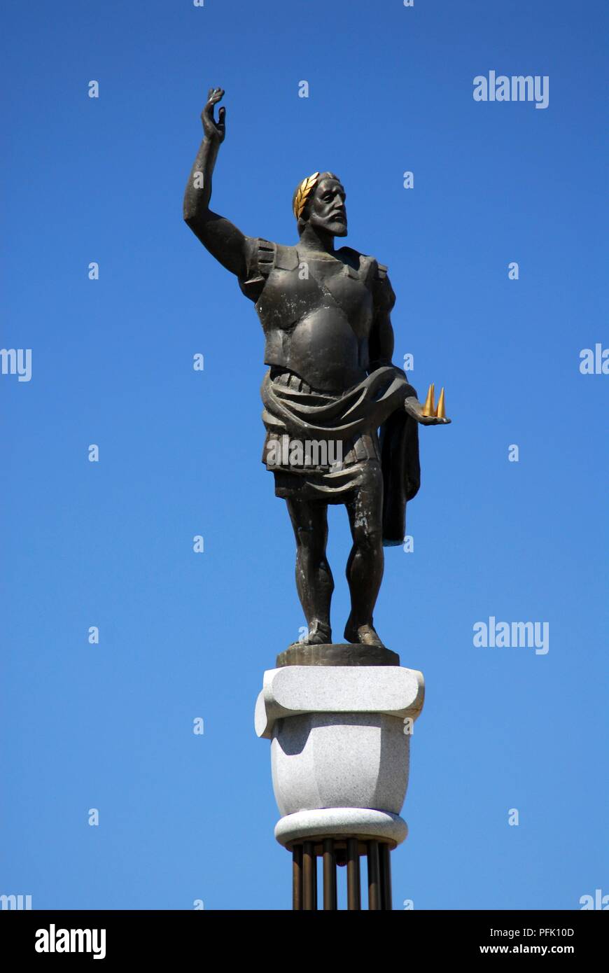 Bulgaria, Plovdiv, statue on column in the Roman Stadium Stock Photo ...