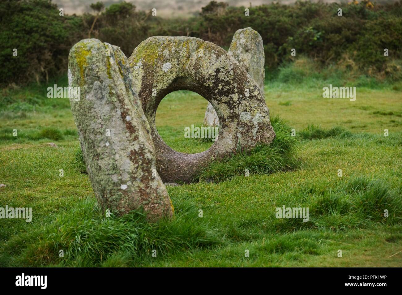 Great Britain, England, Cornwall, Men-an-Tol, standing stone formation ...