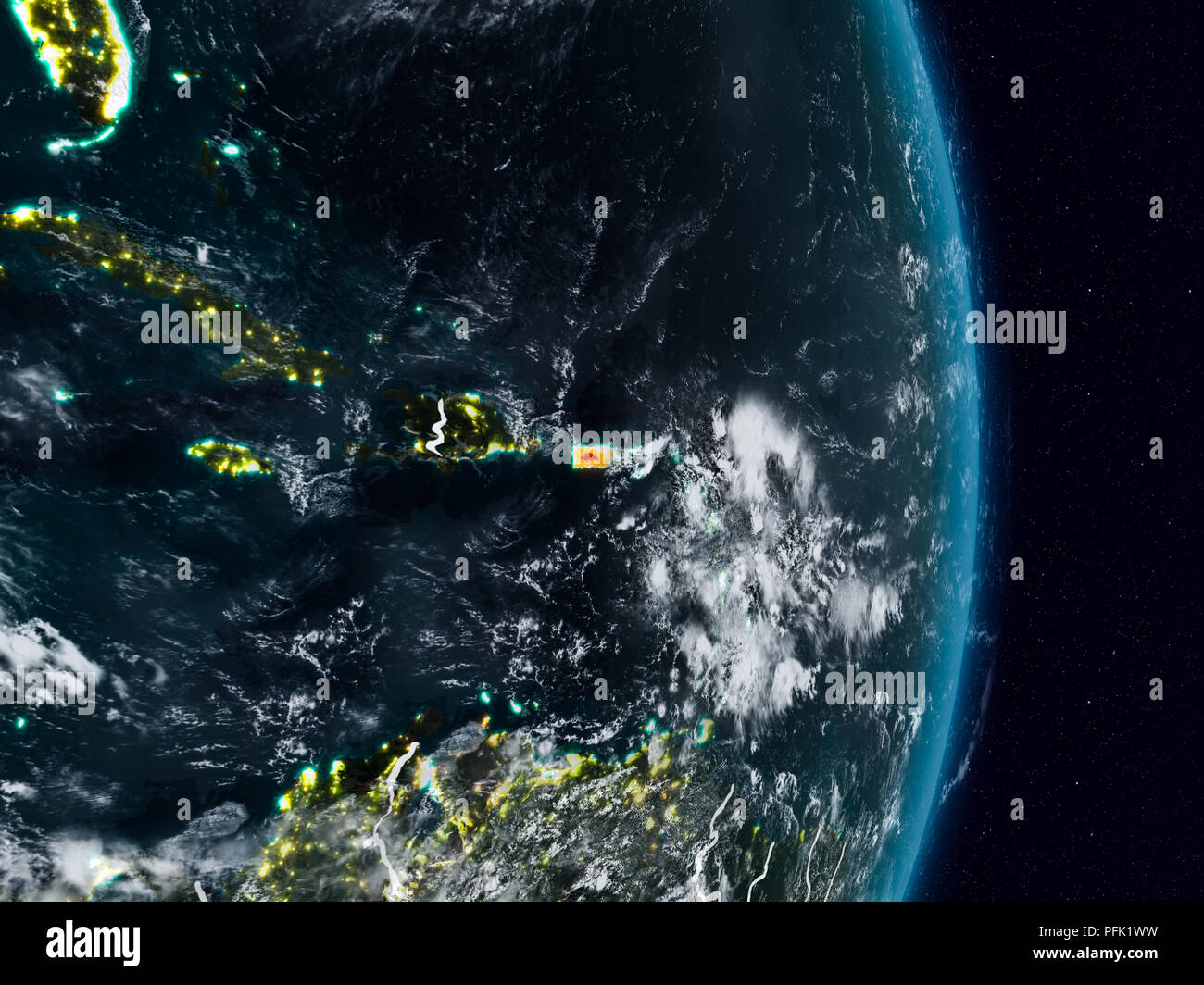 Puerto Rico from space on planet Earth at night with visible country ...