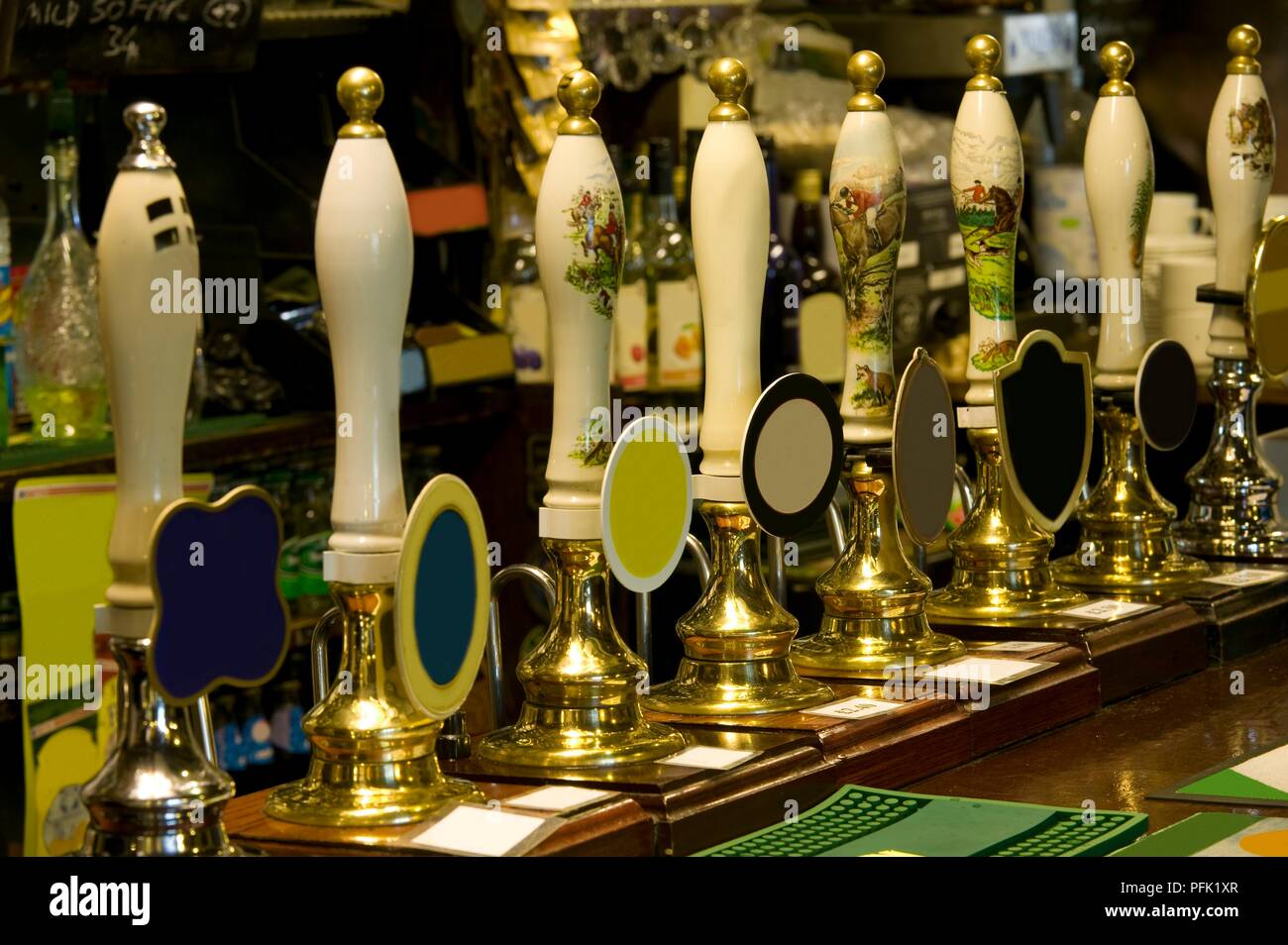 Row of beer taps in pub Stock Photo - Alamy
