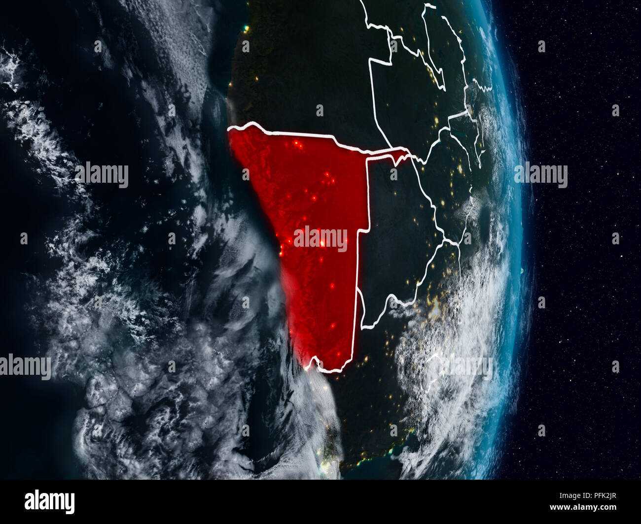 Namibia from space on planet Earth at night with visible country ...