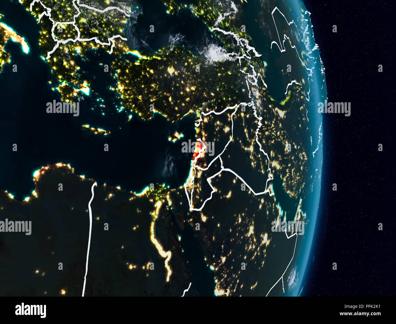 Lebanon from space on planet Earth at night with visible country ...