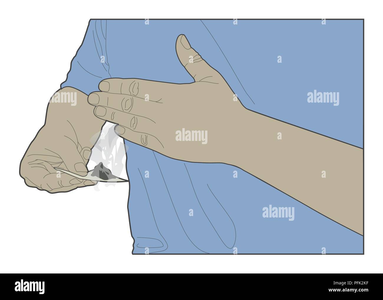 Digital illustration of hand fanning smoking coal Stock Photo - Alamy
