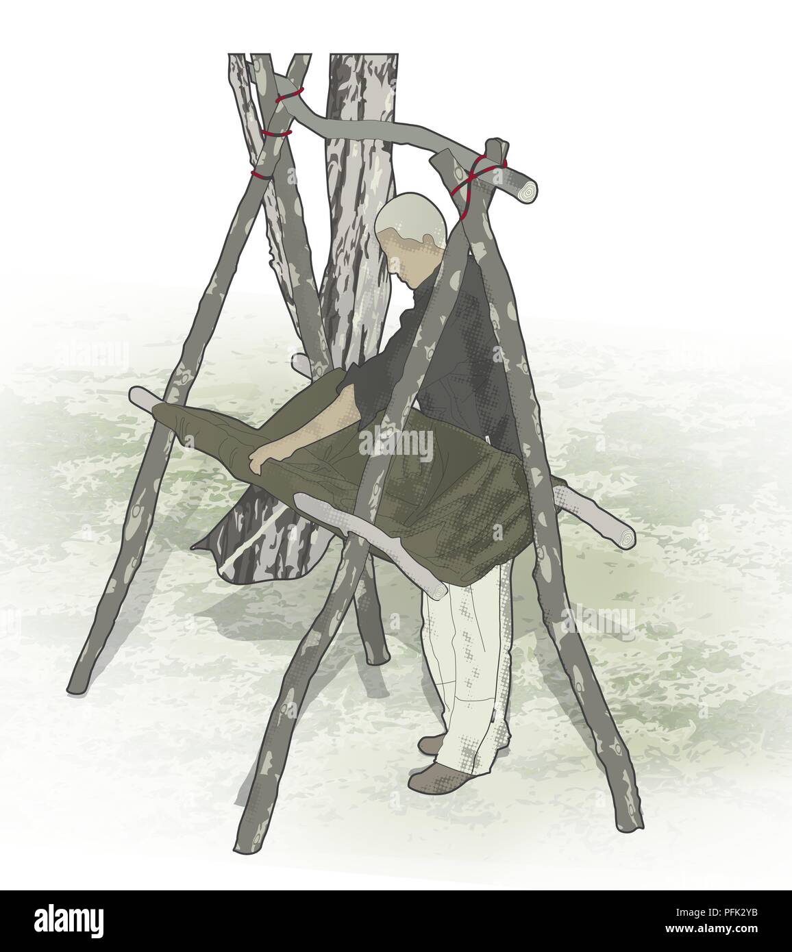 Digital composite illustration of man positioning both poles of poncho ...