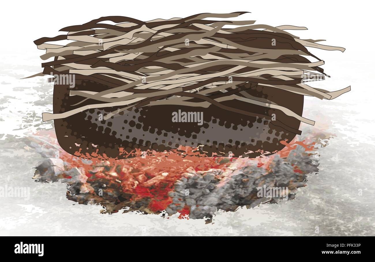 Digital composite illustration of fire built on top of clay above ...