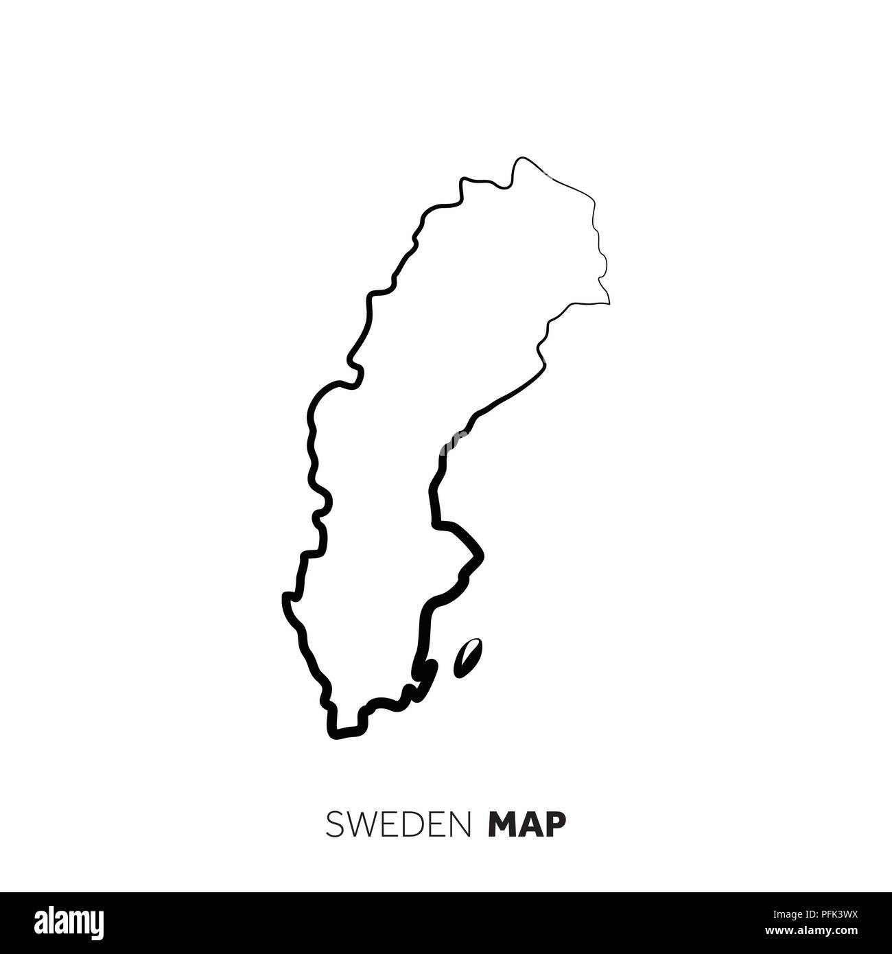 Sweden vector country map outline. Black line on white background Stock ...