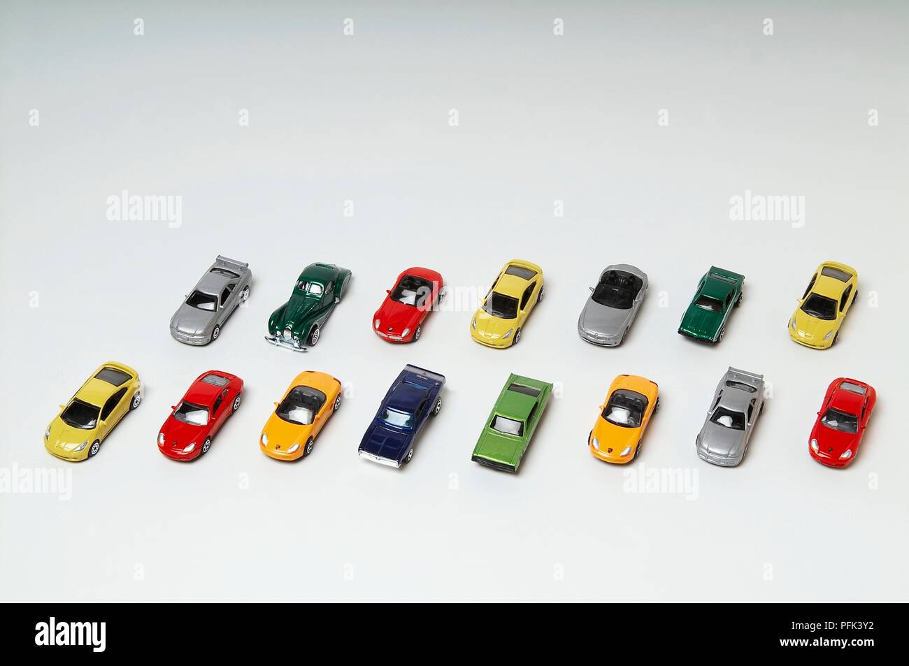 Collection of multi-coloured toy cars, view from above Stock Photo - Alamy