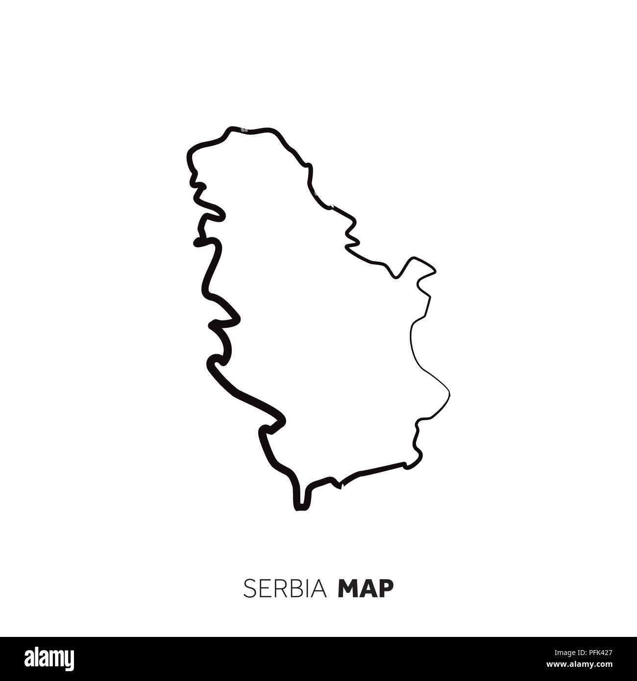 Serbia vector country map outline. Black line on white background Stock ...