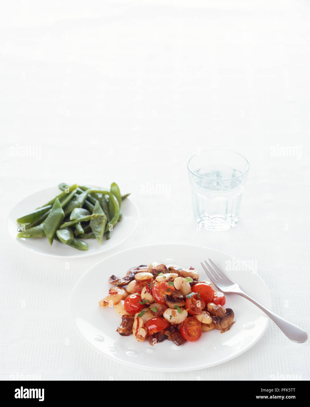 Butter beans with mushrooms and cherry tomatoes, runner beans, and ...