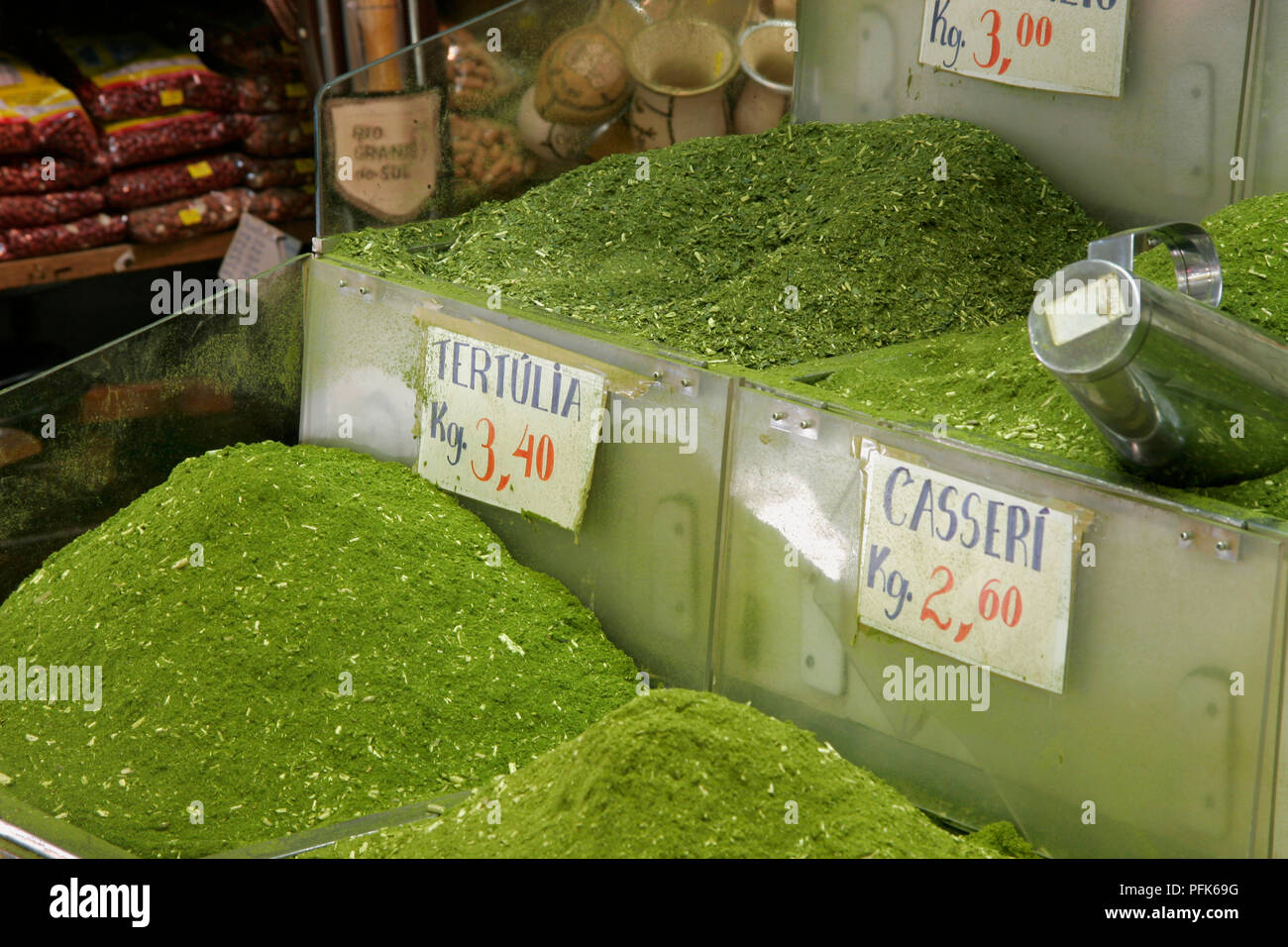 Brazil, Rio Grande do Sul, Porto Alegre, various types of yerba mate on ...