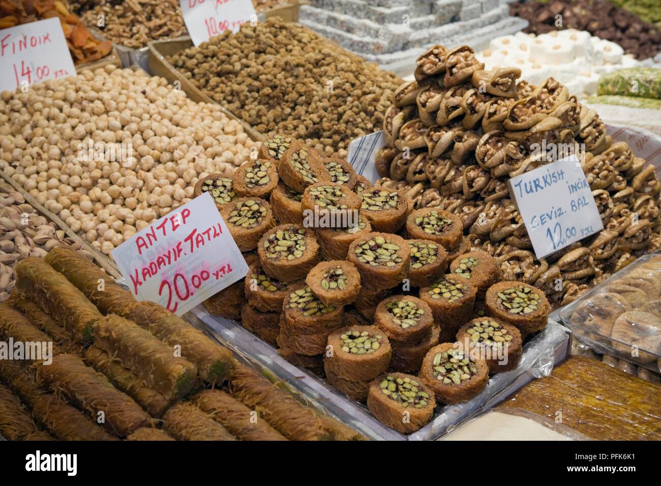 Turkey, Istanbul, Spice Bazaar, various pastry and nuts Stock Photo - Alamy