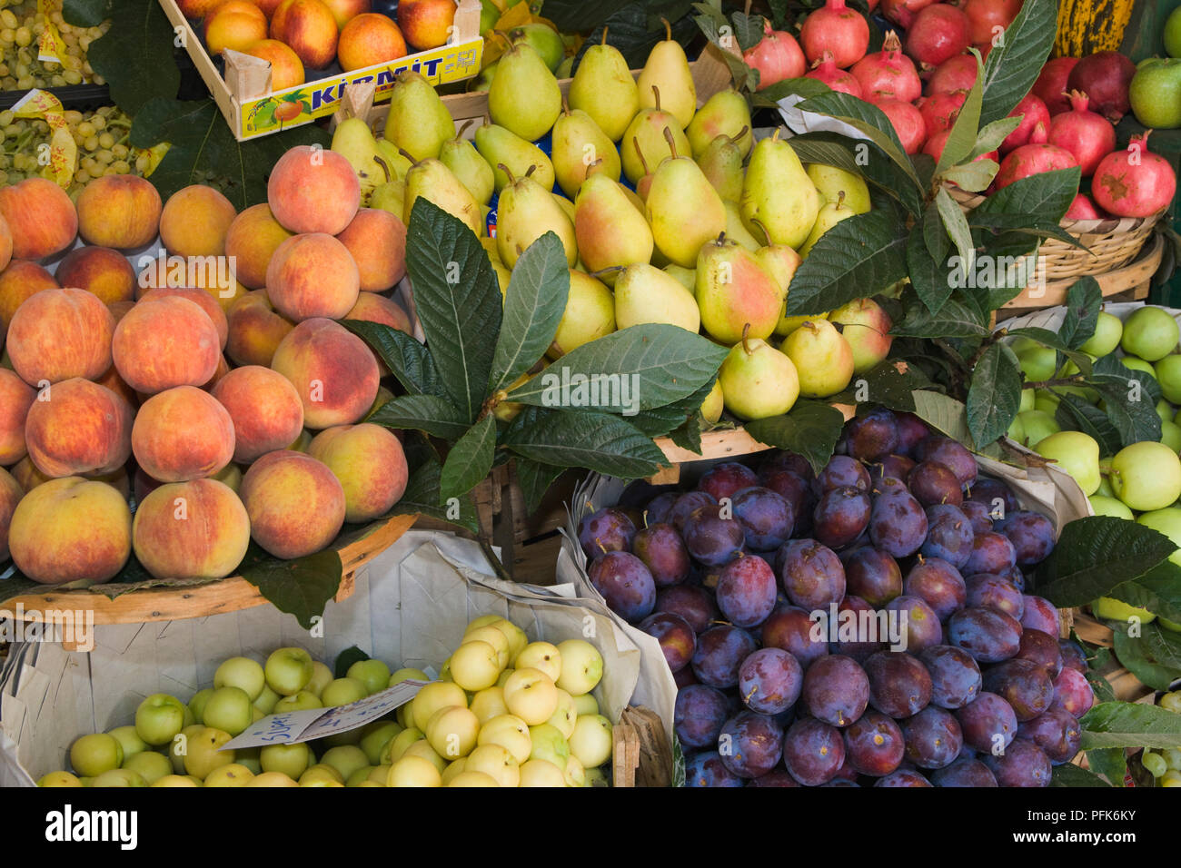 Turkey, Istanbul, fresh fruit including nectarines, pears, plums ...