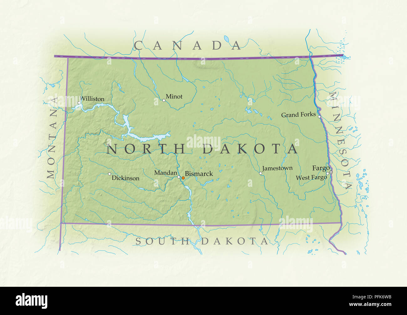 Map of North Dakota, close-up Stock Photo - Alamy