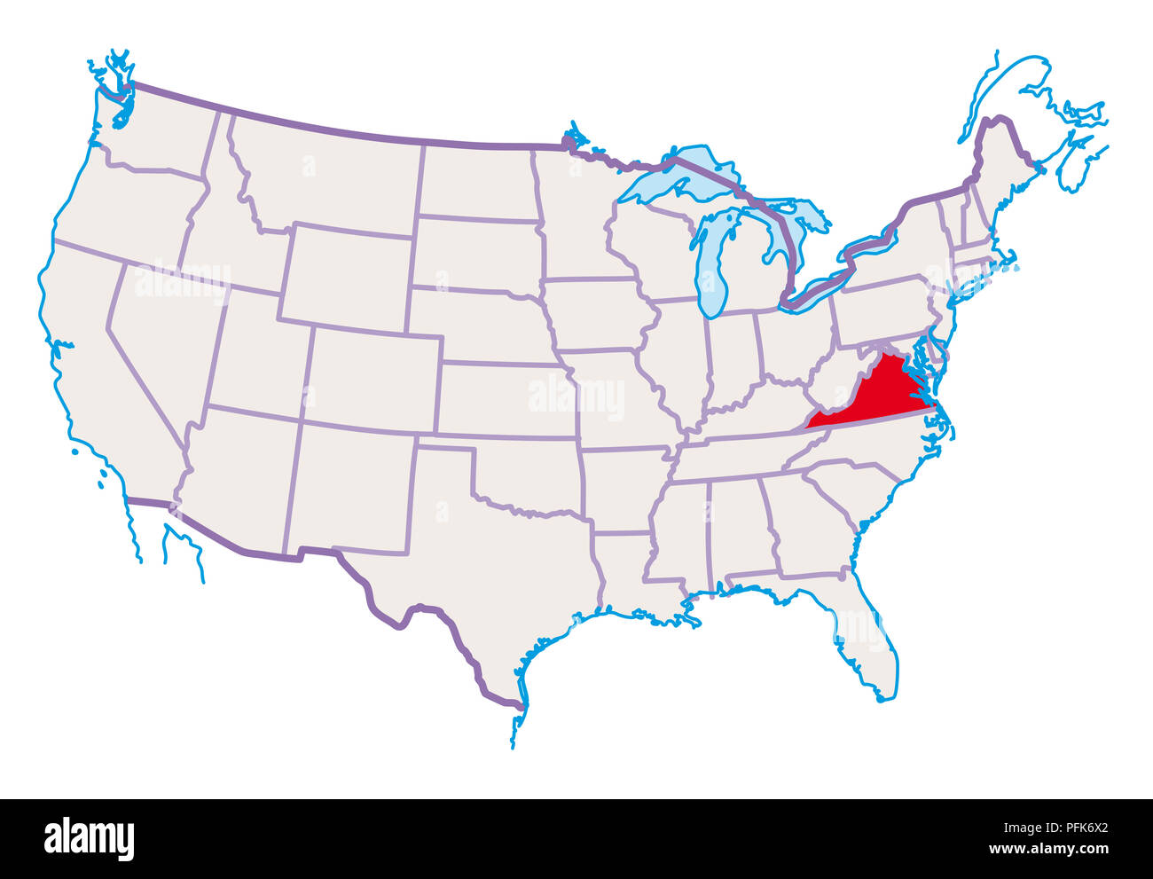 Map of USA, Virginia highlighted in red Stock Photo - Alamy