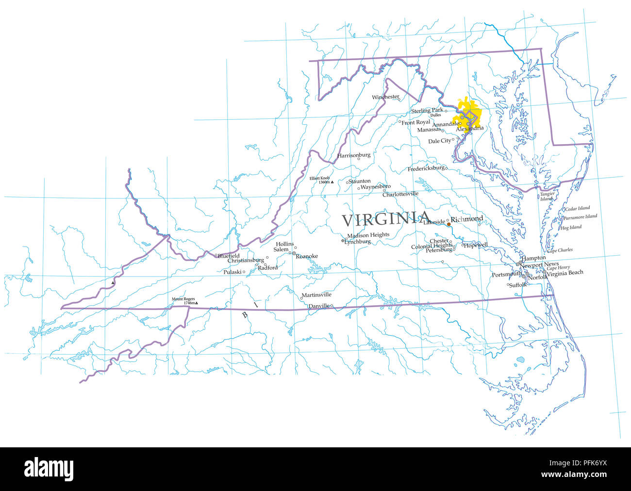 Map of Virginia, close-up Stock Photo - Alamy