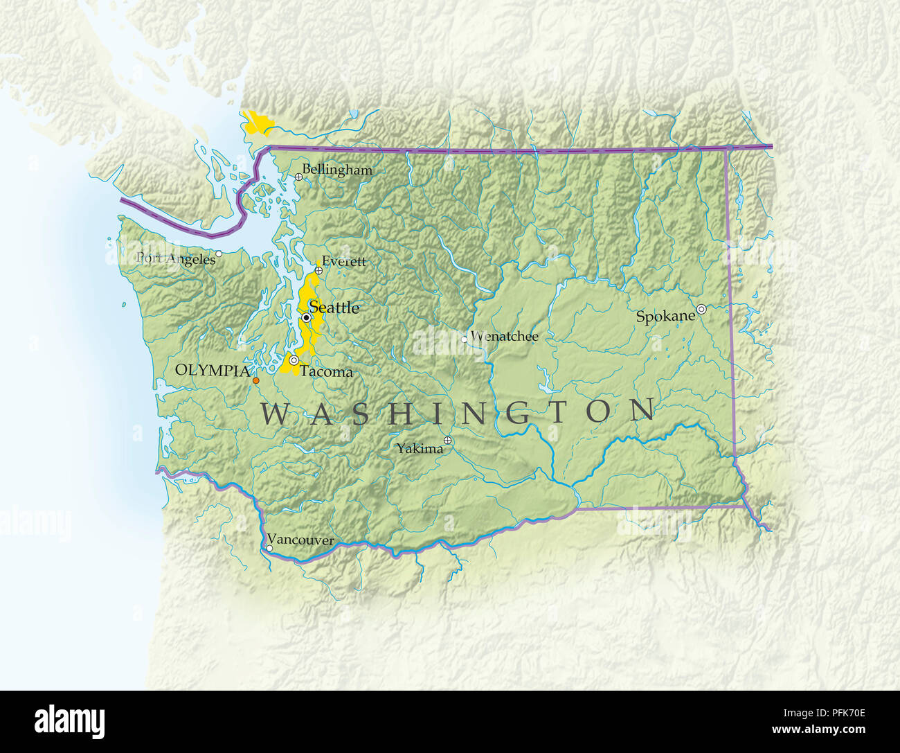 Washington physical map hi-res stock photography and images - Alamy
