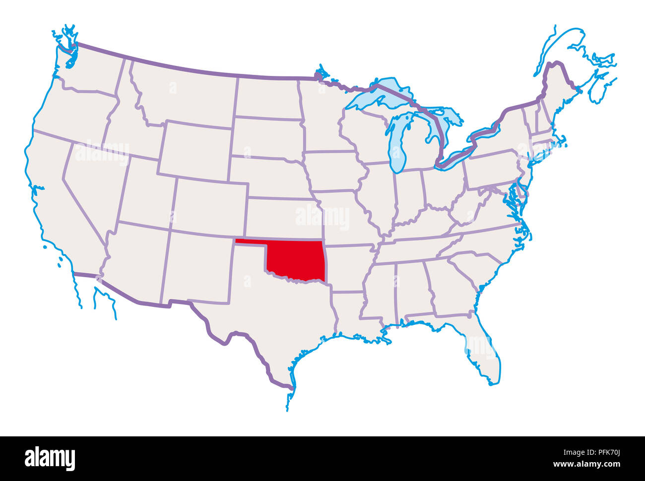 Map of USA, Oklahoma highlighted in red Stock Photo - Alamy