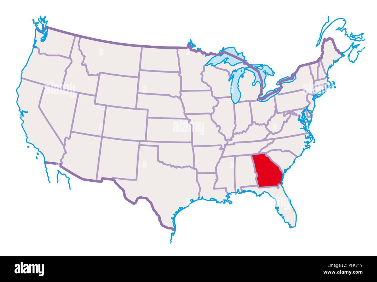 Map of USA, Georgia highlighted in red Stock Photo - Alamy