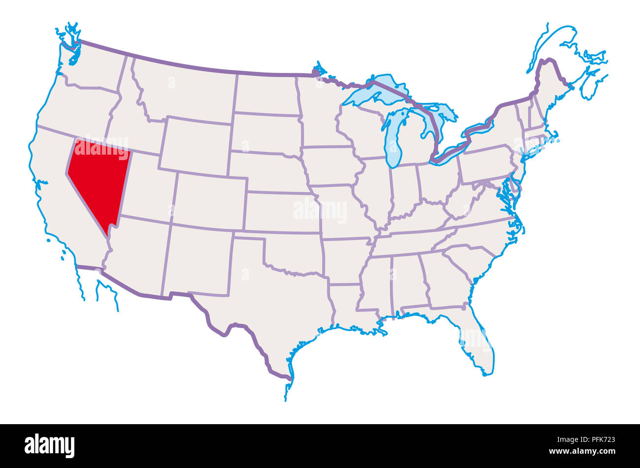 Map of USA, Nevada highlighted in red Stock Photo - Alamy