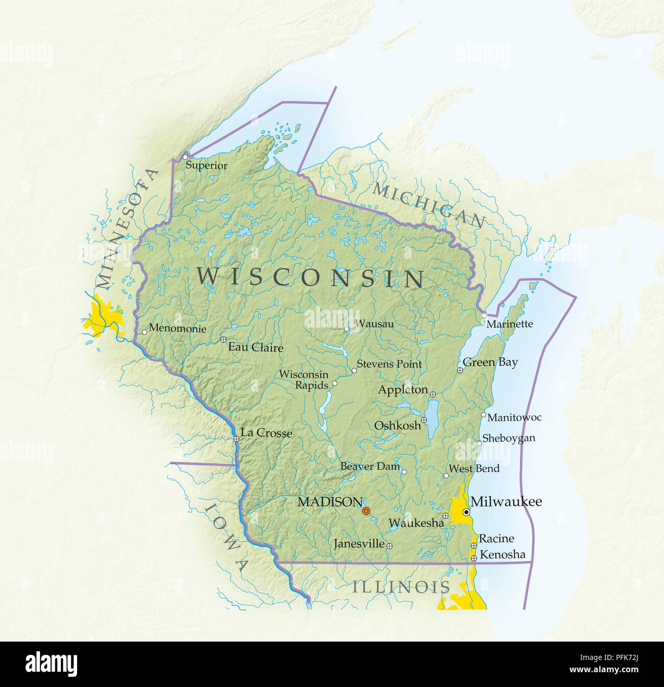 Physical map of wisconsin hi-res stock photography and images - Alamy