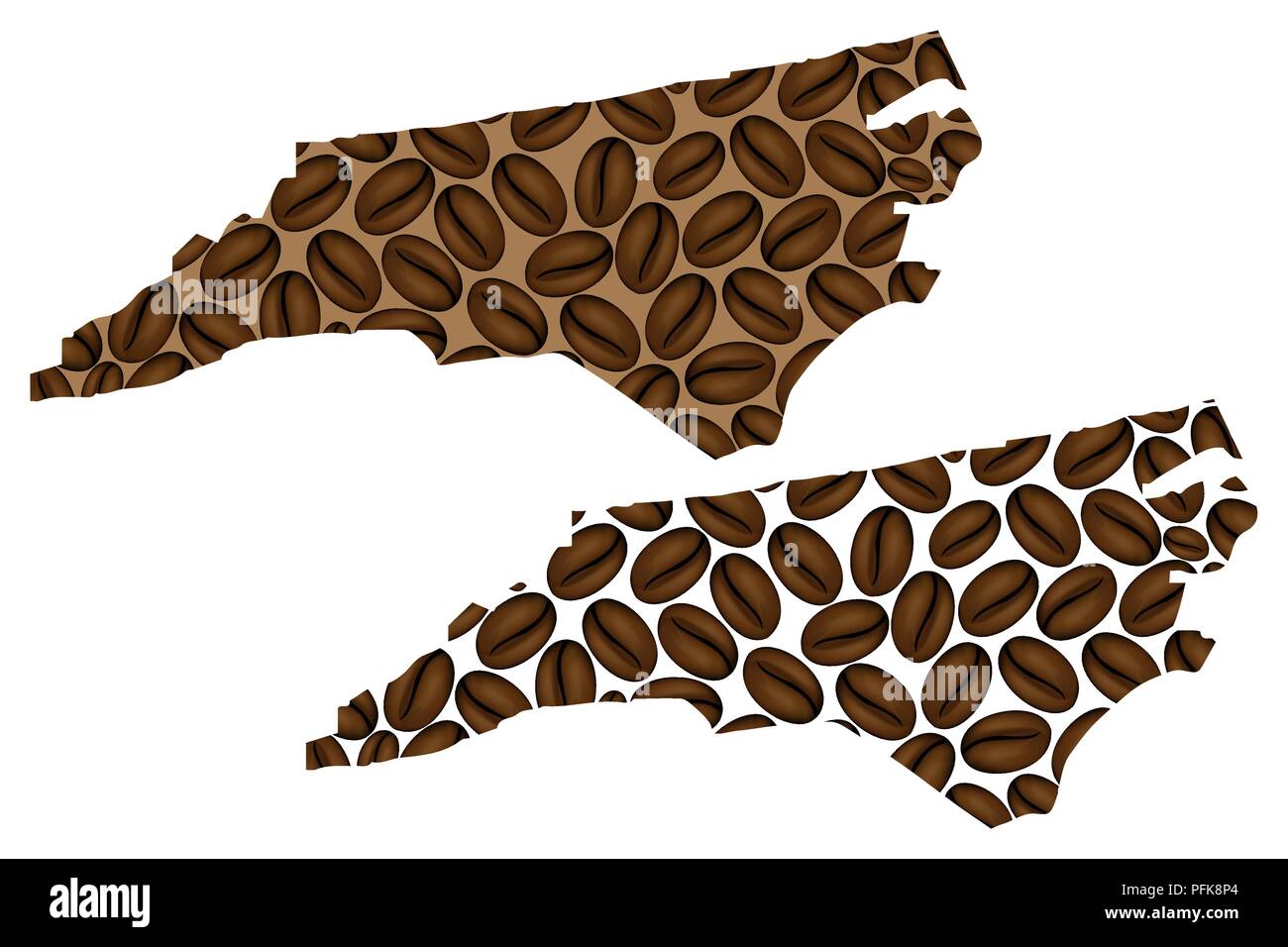 North Carolina (United States of America) - map of coffee bean, North ...