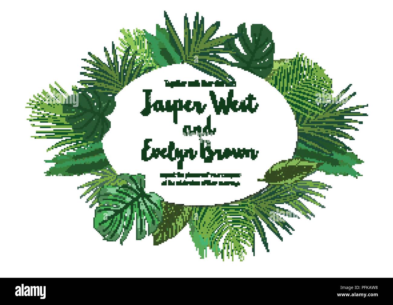 Wedding Invitation, floral invite card Design with green tropical ...