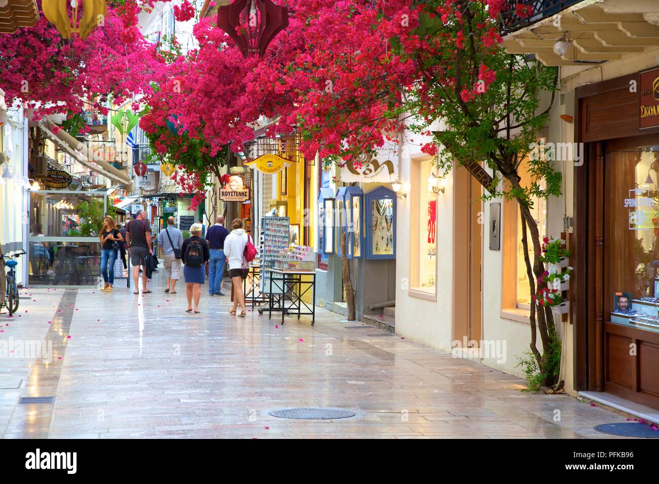 Shops in the Old Town of Nafplio, Argolis, The Peloponnese, Greece ...