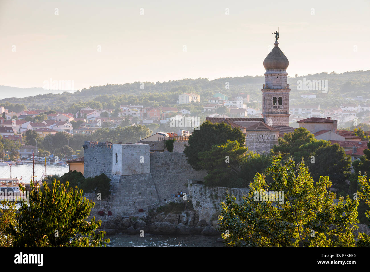 Krk old town, walls and a church tower Stock Photo - Alamy