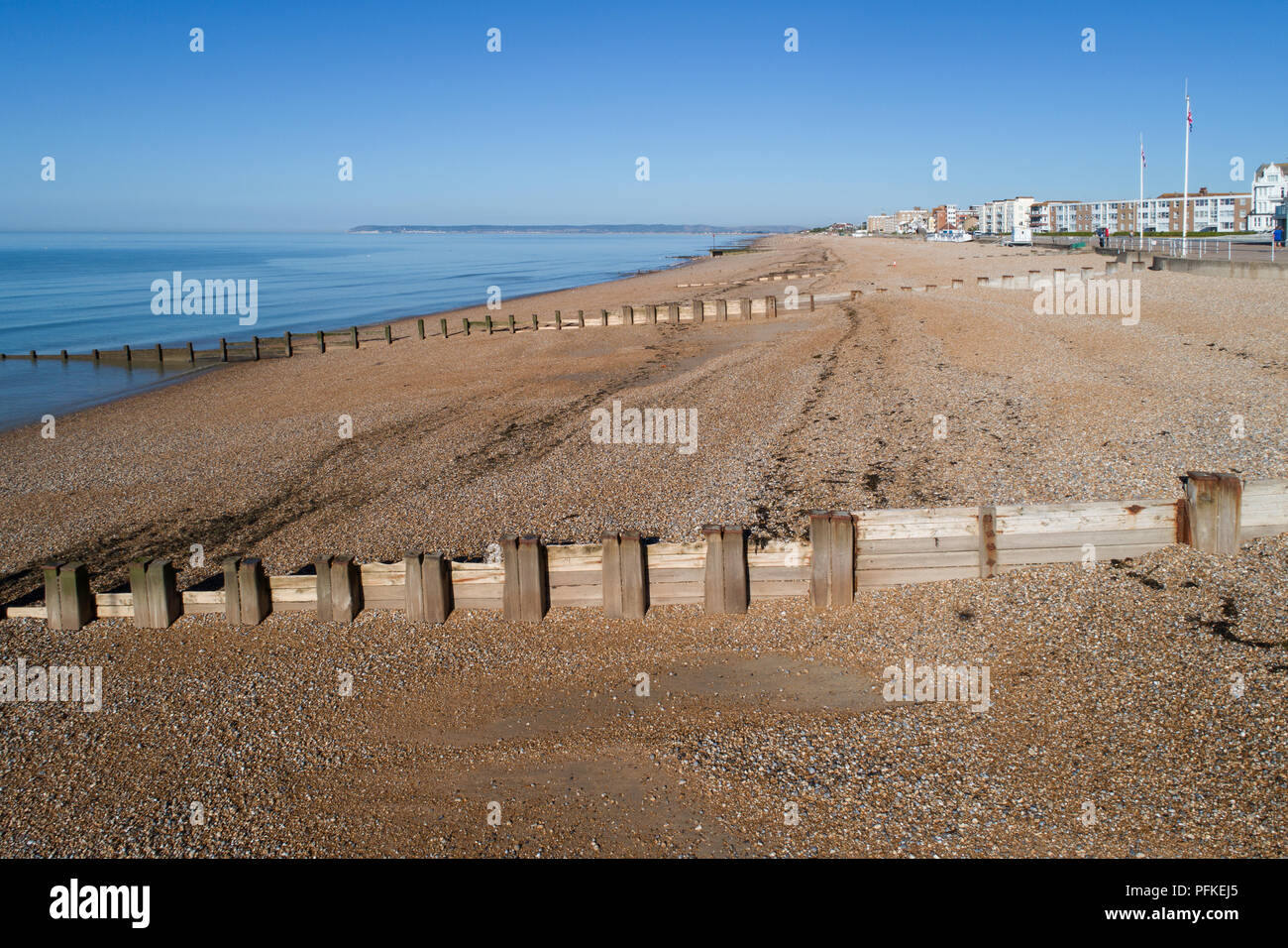 aerial view of the beach at bexhill on sea on the coast of east sussex ...