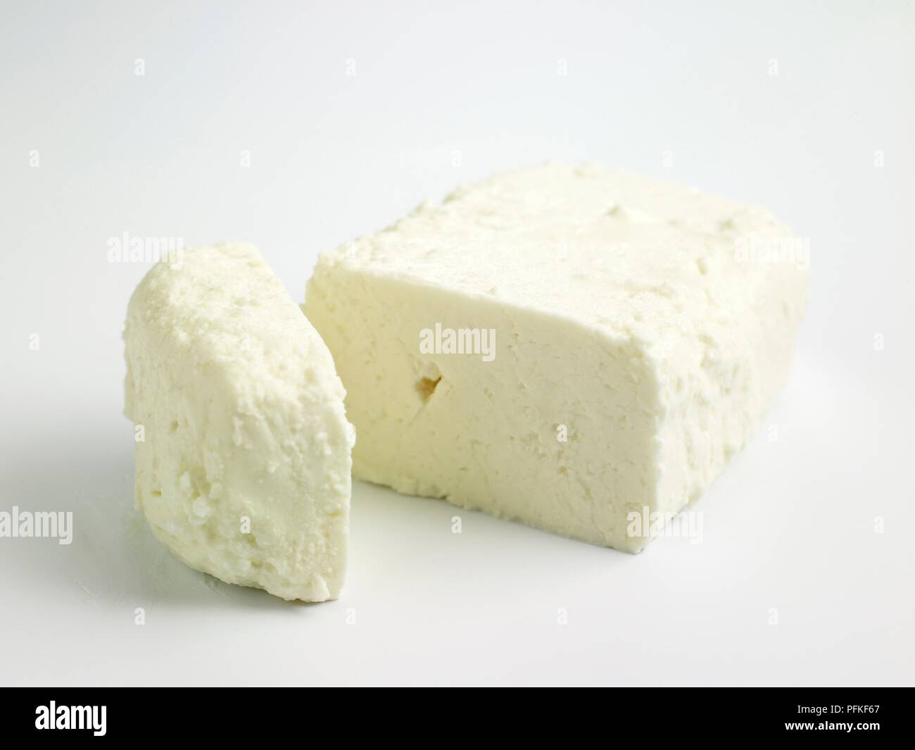 Sliced block of Cypriot Anari goat, and ewe's milk cheese Stock Photo ...
