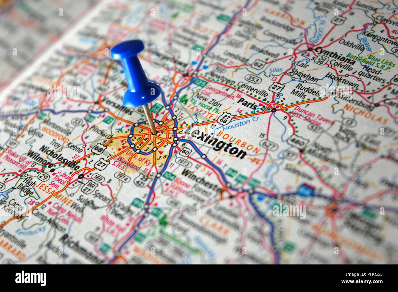 A map of Lexington, Kentucky marked with a push pin Stock Photo - Alamy