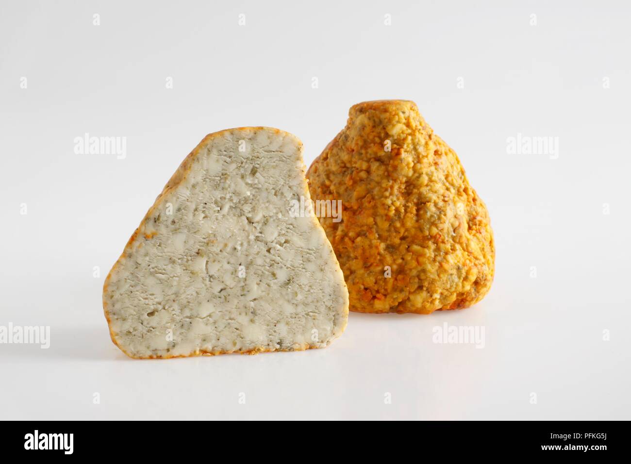 Sliced French Boulette d'Avesnes cow's milk cheese Stock Photo - Alamy