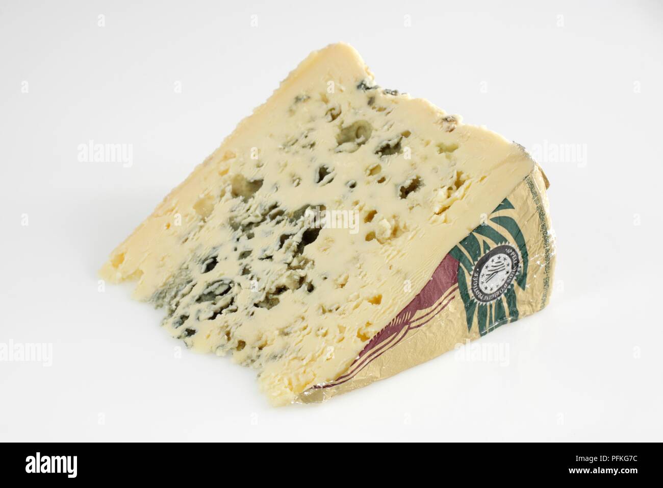 Slice of French Bleu des Causses AOC cow's milk cheese Stock Photo - Alamy
