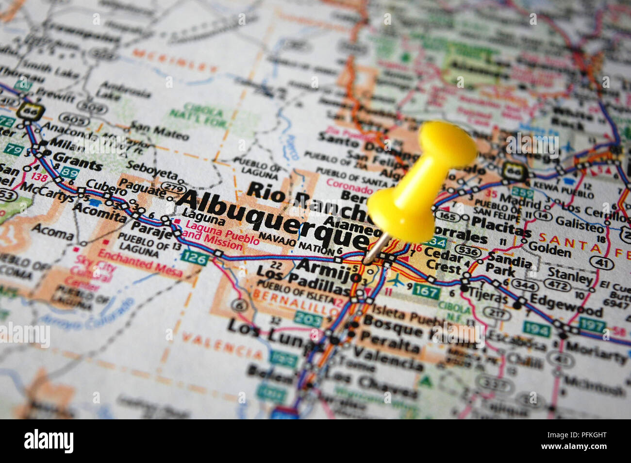 A map of Albuquerque, New Mexico marked with a push pin Stock Photo - Alamy