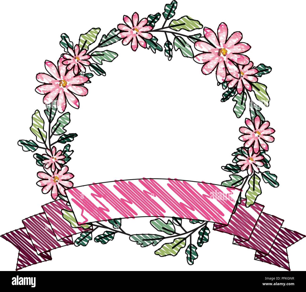 beautiful flower and ribbon circular frame Stock Vector Image & Art - Alamy
