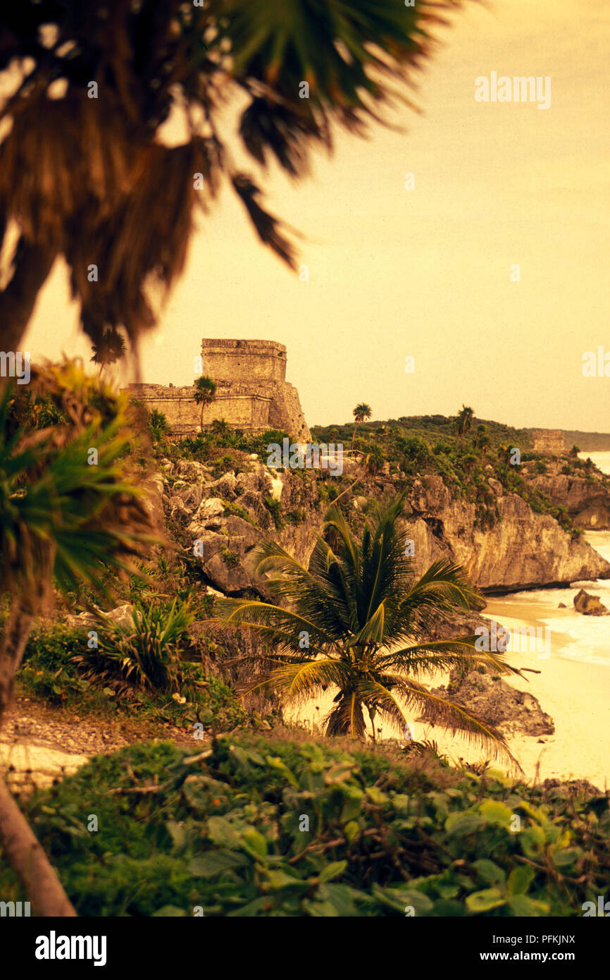 the maya ruins of Tulum at the beach of Tulum in the Province Quintana ...