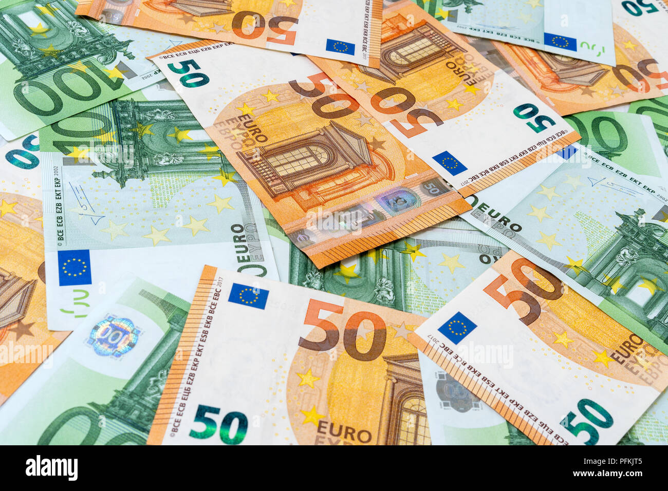 Background from fifty and one hundred Euro banknotes Stock Photo - Alamy