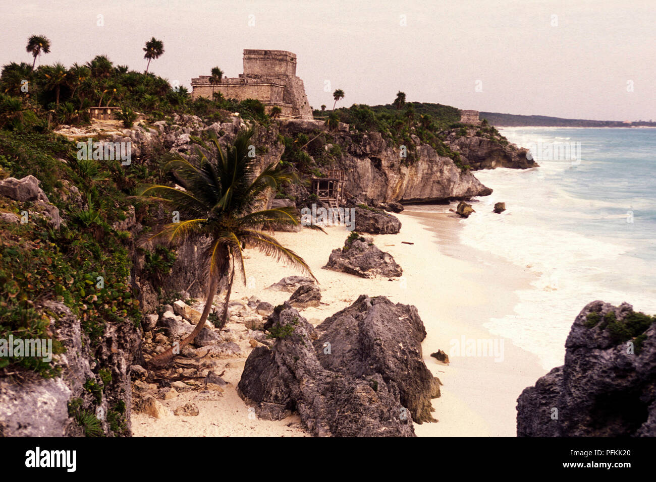 a beach at the maya ruins of Tulum at the beach of Tulum in the ...