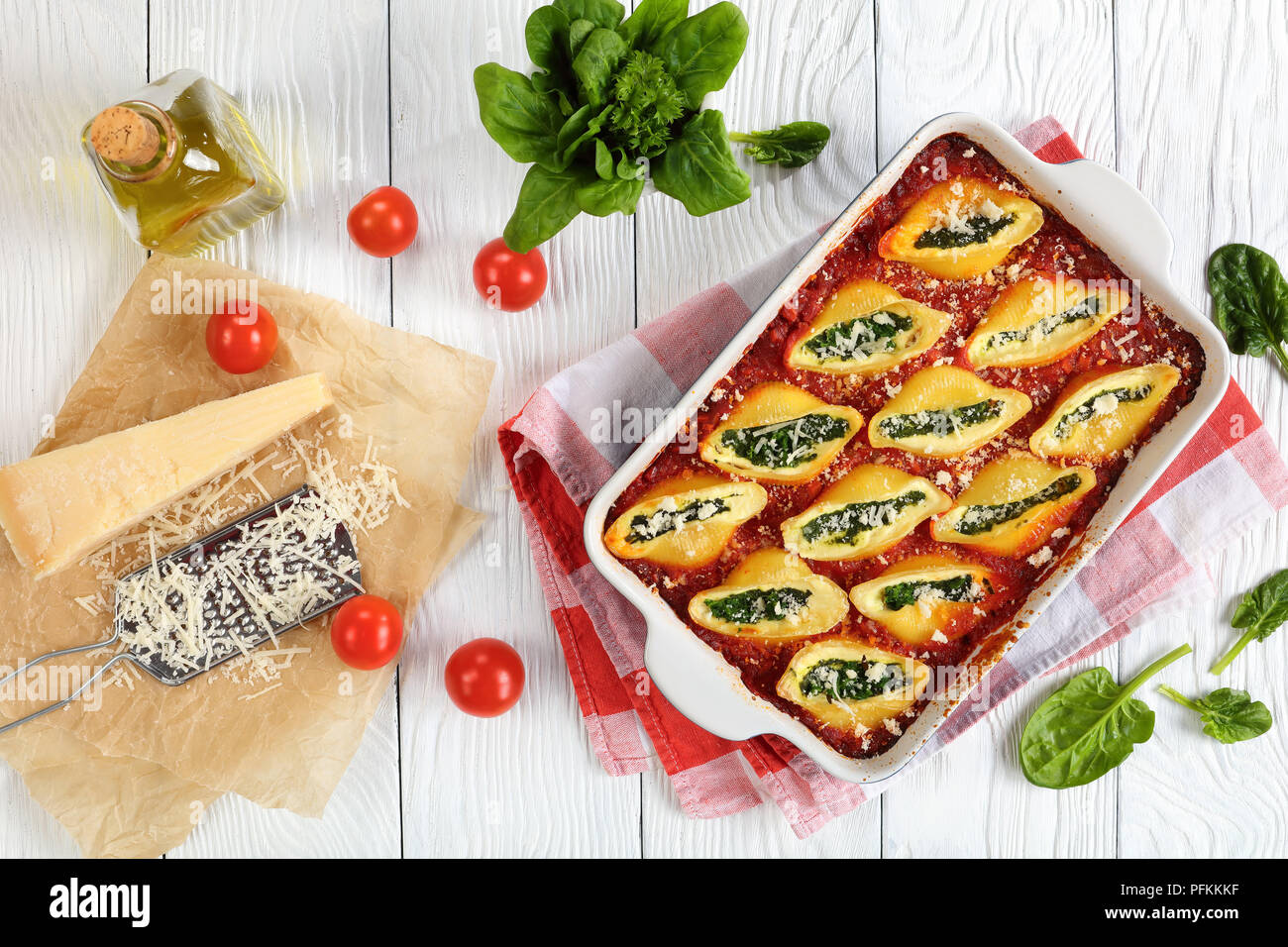 delicious big pasta shells stuffed with cheese and spinach and baked ...