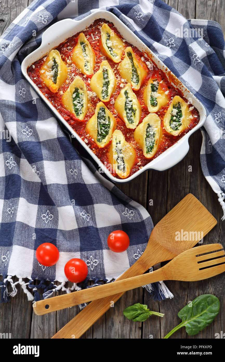 baked in oven shell shape pasta stuffed with creamy soft cheese and ...